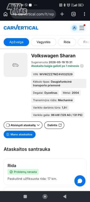 Grey Volkswagen Sharan 2004 in Kaunas, with an engine capacity of 1.90 L and mileage of 415 thousand km for 1850 €, photo 20 on AUTOMOTO.COM.LV