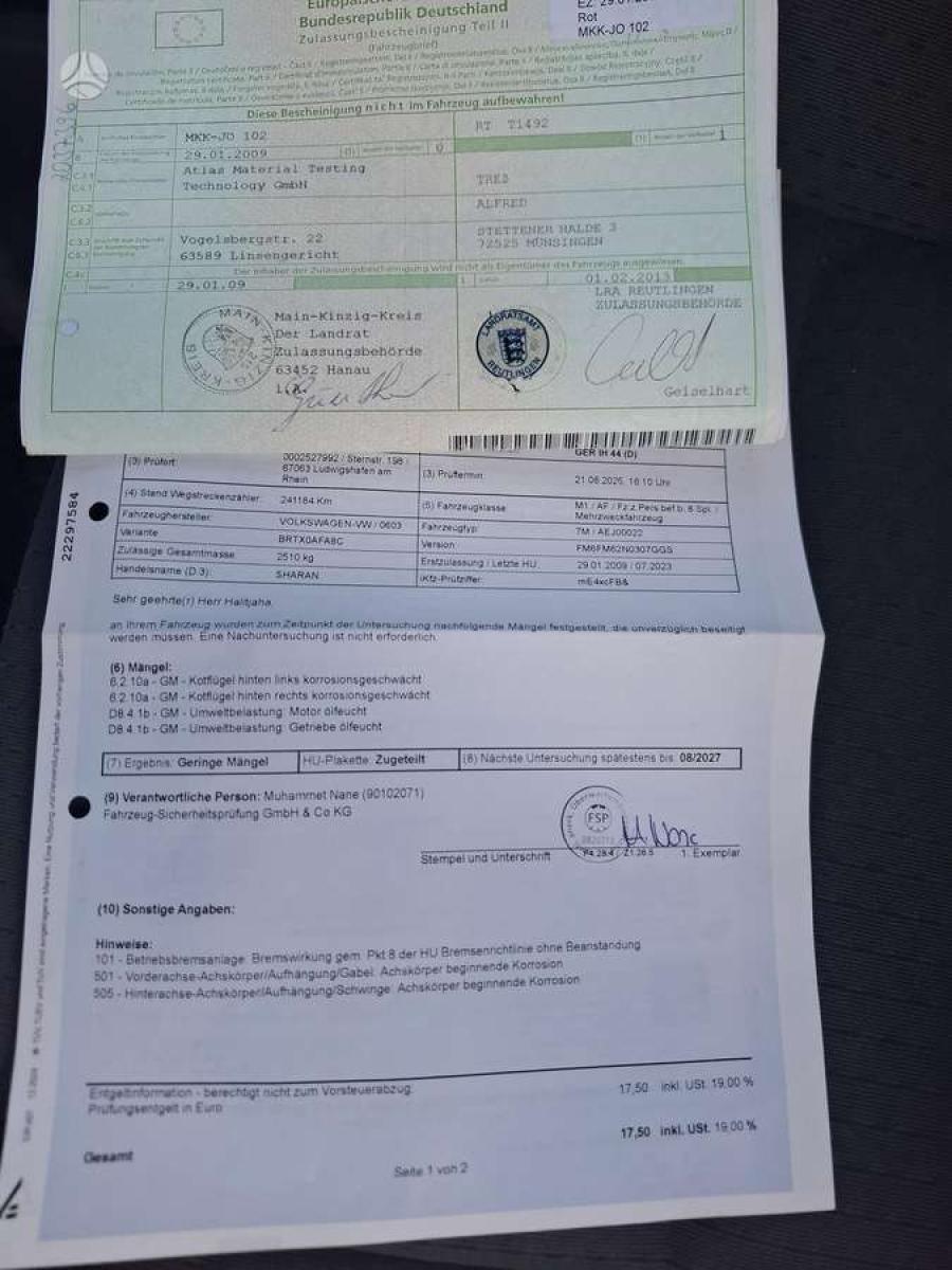 Красный Фольксваген Шаран 2009 в Утена, объемом двигателя 1.97 л и пробегом 240 тыс. км за 2900 €, фото 3 на AUTOMOTO.COM.LV
