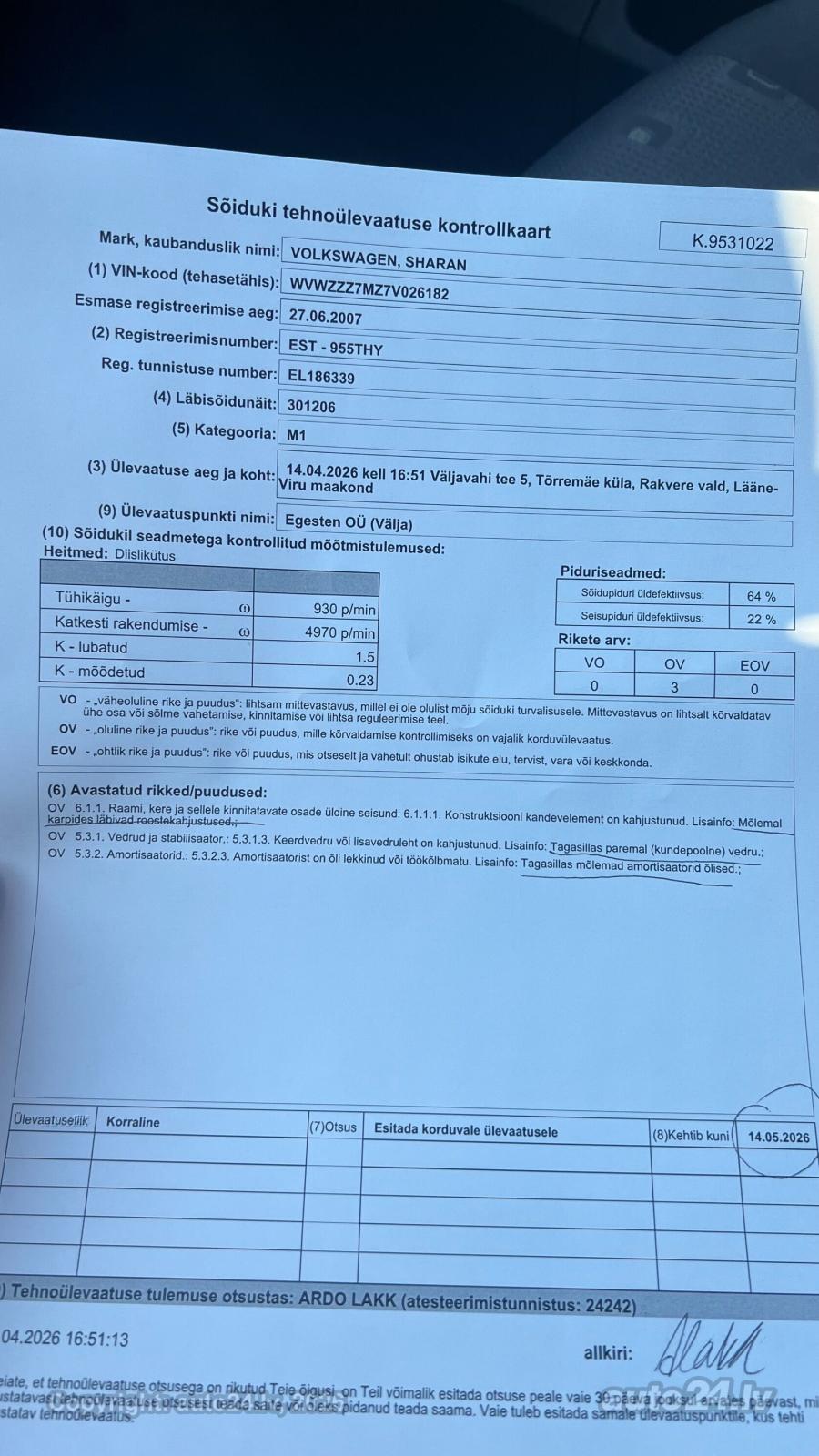 Фольксваген Шаран 2007 в Раквере, объемом двигателя 2.00 л и пробегом 301 тыс. км за 3200 €, фото 8 на AUTOMOTO.COM.LV