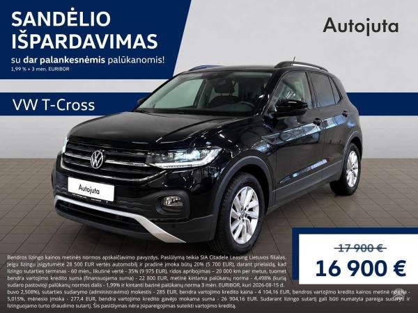 Черный Фольксваген T-Cross 2023 в Каунас, объемом двигателя 1.00 л и пробегом 64 тыс. км за 16900 €, фото 1 на AUTOMOTO.COM.LV