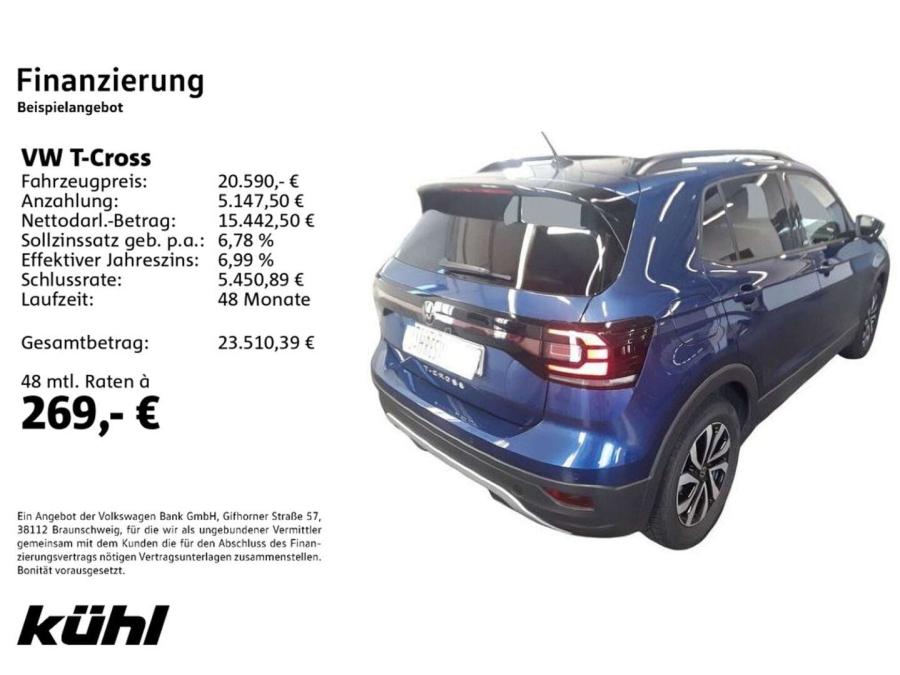 Zils Volkswagen T-Cross 2022 Kauņa, ar dzinēja tilpumu 1.00 L un nobraukumu 39 tūkst. km par 22699 €, foto 2 vietnē AUTOMOTO.COM.LV