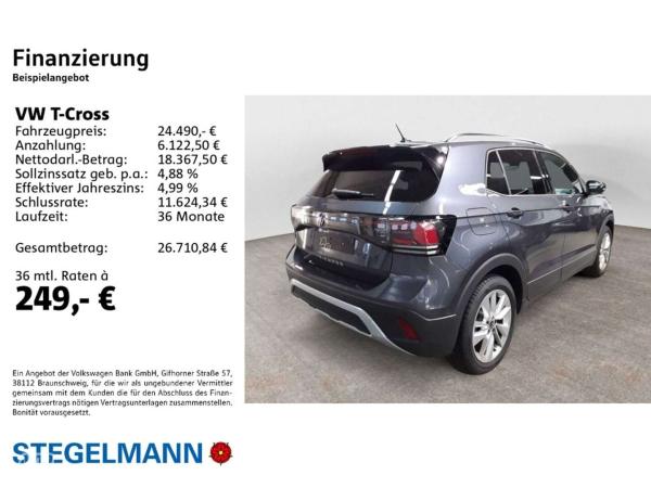 Grey Volkswagen T-Cross 2025 in Kaunas, with an engine capacity of 1.00 L and mileage of 21 thousand km for 27239 €, photo 2 on AUTOMOTO.COM.LV