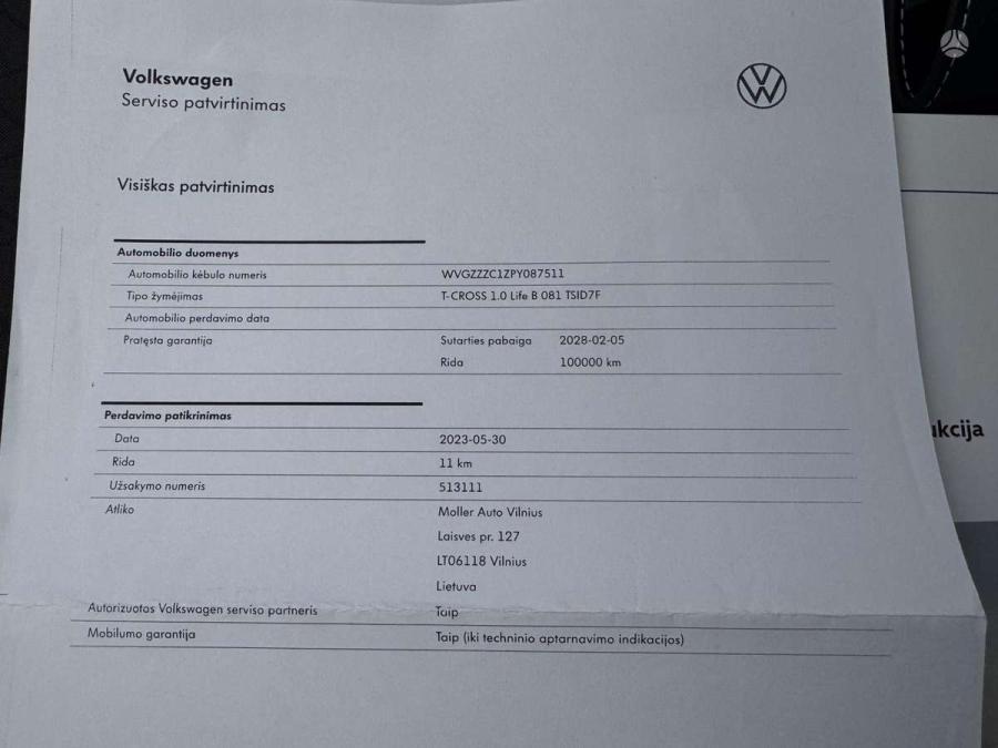 White Volkswagen T-Cross 2023 in Vilnius, with an engine capacity of 1.00 L and mileage of 86 thousand km for 16500 €, photo 25 on AUTOMOTO.COM.LV
