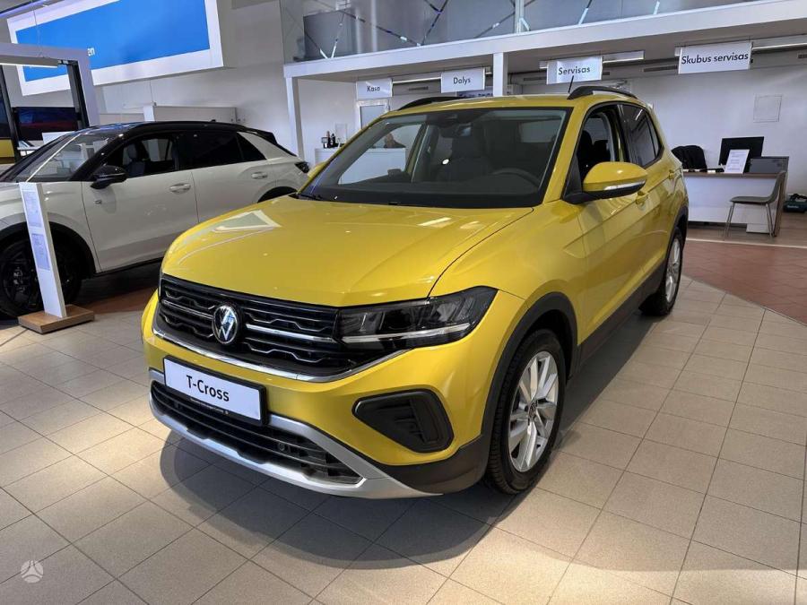 Yellow Volkswagen T-Cross 2026 in Panevezys, with an engine capacity of 1.50 L and mileage of 10 thousand km for 26600 €, photo 1 on AUTOMOTO.COM.LV