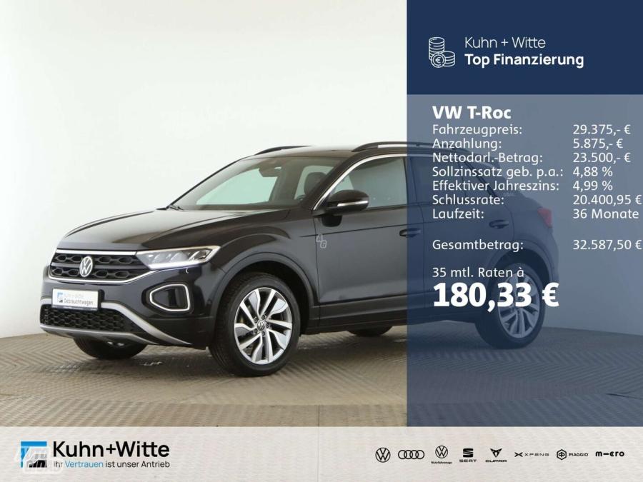 Black Volkswagen T-Roc 2024 in Kaunas, with an engine capacity of 1.50 L and mileage of 15 thousand km for 32564 €, photo 1 on AUTOMOTO.COM.LV