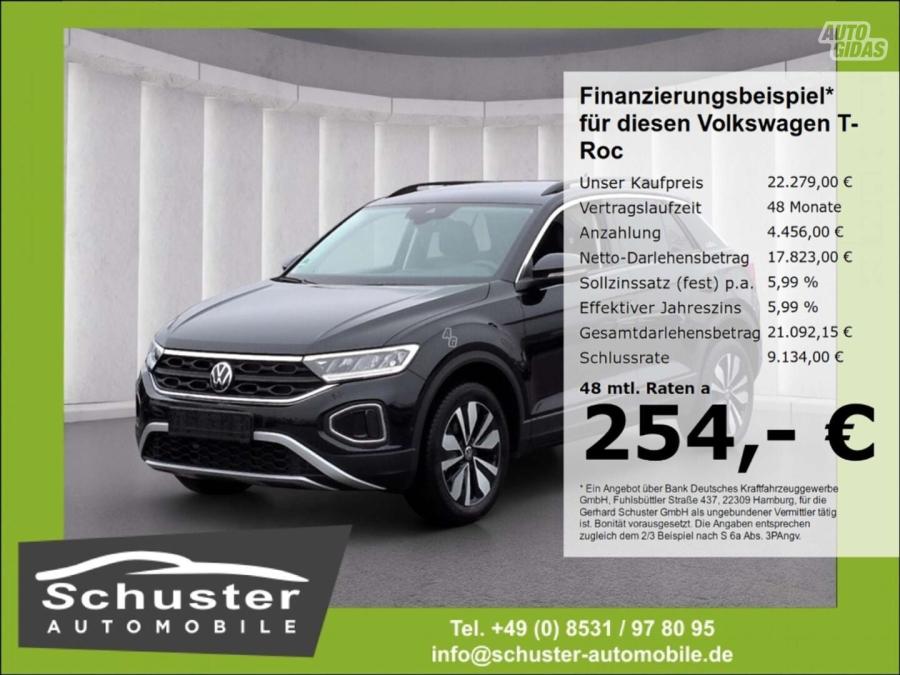 Melns Volkswagen T-Roc 2025 Kauņa, ar dzinēja tilpumu 1.00 L un nobraukumu 24 tūkst. km par 24747 €, foto 1 vietnē AUTOMOTO.COM.LV