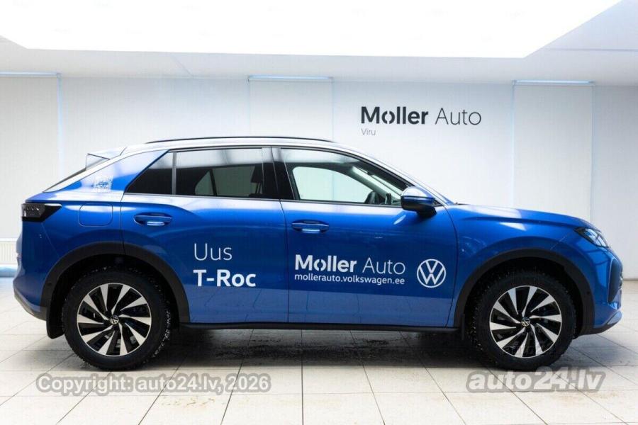 Blue Volkswagen T-Roc 2026 in Johvi, with an engine capacity of 1.50 L and mileage of 17 thousand km for 37550 €, photo 5 on AUTOMOTO.COM.LV