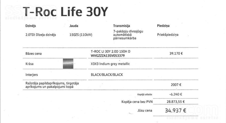 Pelēks Volkswagen T-Roc 2025 Rīga, ar dzinēja tilpumu 2.00 L un nobraukumu 12 tūkst. km par 28500 €, foto 14 vietnē AUTOMOTO.COM.LV