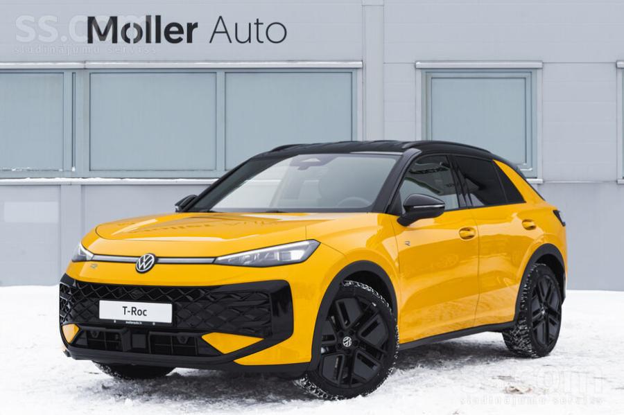 Yellow Volkswagen T-Roc 2026 in Ventspils, with an engine capacity of 1.50 L and mileage of 3 thousand km for 38900 €, photo 1 on AUTOMOTO.COM.LV