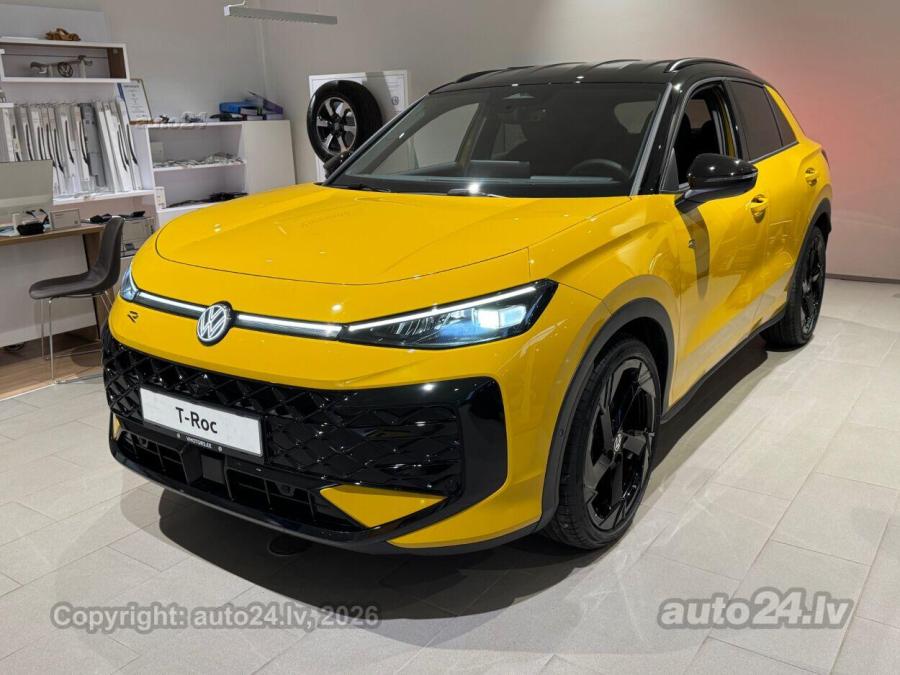 Yellow Volkswagen T-Roc 2026 in Viljandi, with an engine capacity of 1.50 L and mileage of 1 thousand km for 39990 €, photo 2 on AUTOMOTO.COM.LV