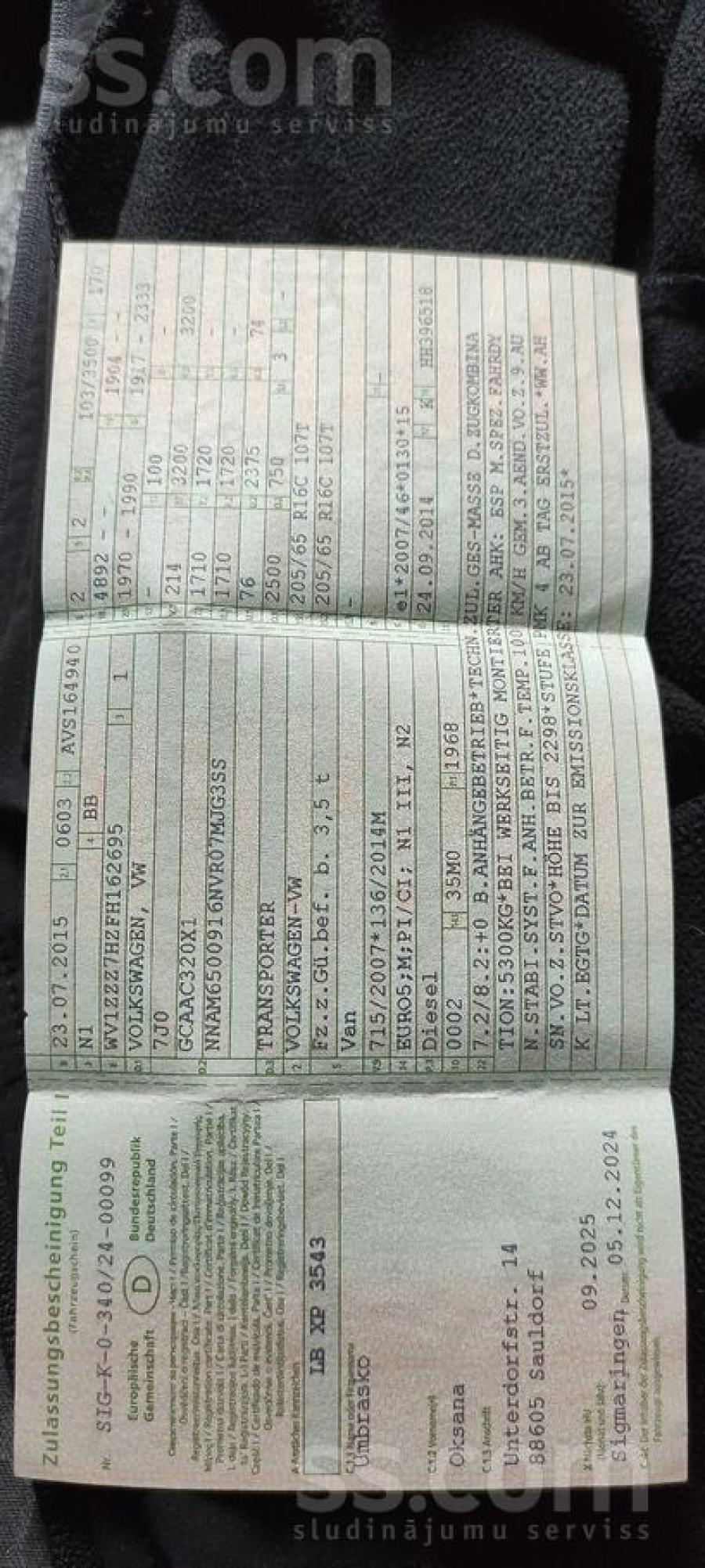 White Volkswagen T5 2015 in Kraslava, with an engine capacity of 2.00 L and mileage of 255 thousand km for 16999 €, photo 15 on AUTOMOTO.COM.LV