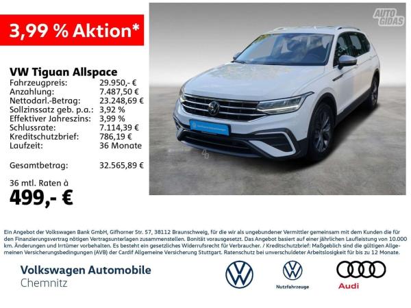 Balts Volkswagen Tiguan Allspace 2022 Kauņa, ar dzinēja tilpumu 2.00 L un nobraukumu 77 tūkst. km par 33167 €, foto 1 vietnē AUTOMOTO.COM.LV