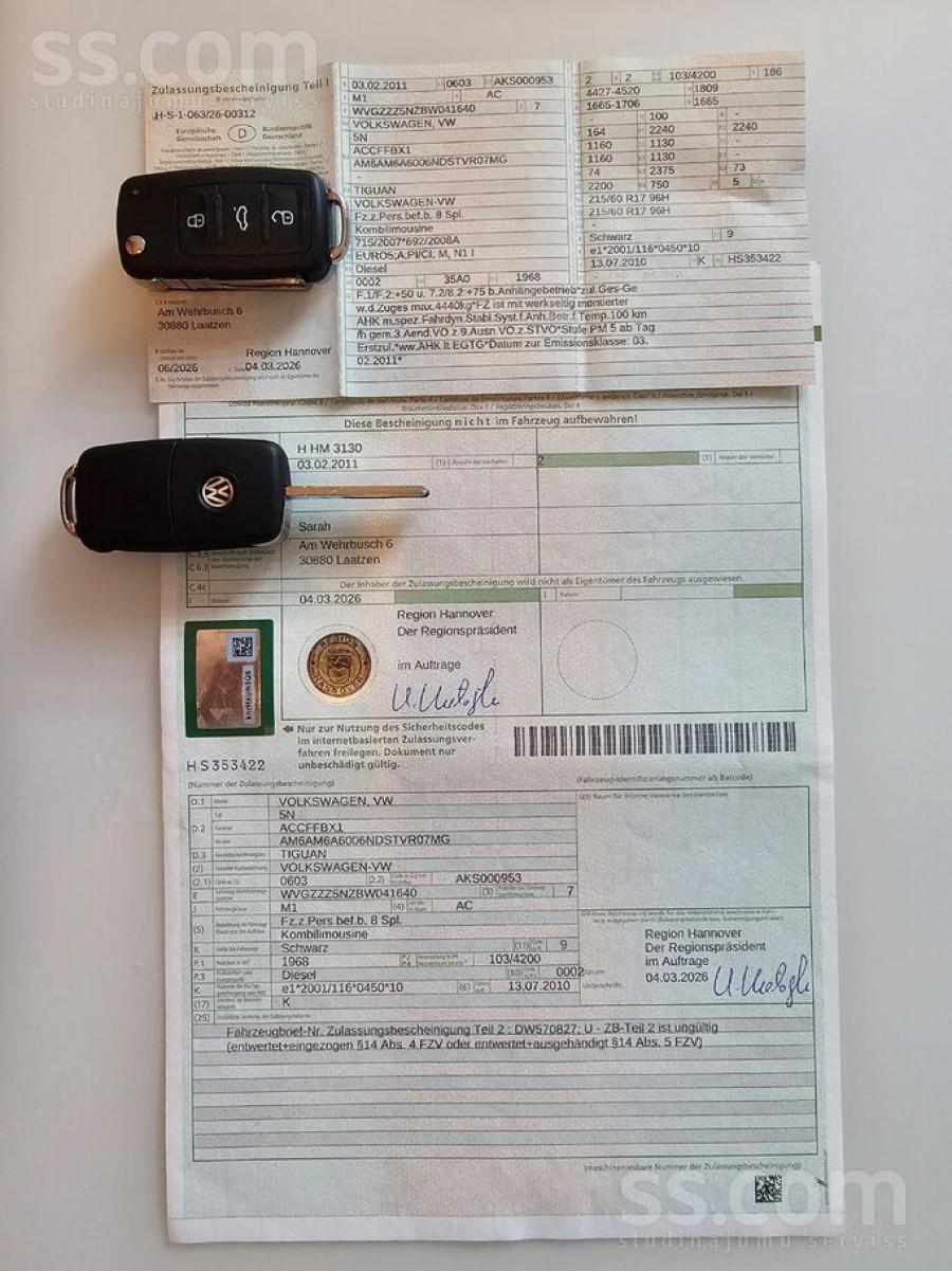 Черный Фольксваген Тигуан 2011 в Цесис, объемом двигателя 2.00 л и пробегом 263 тыс. км за 7390 €, фото 28 на AUTOMOTO.COM.LV