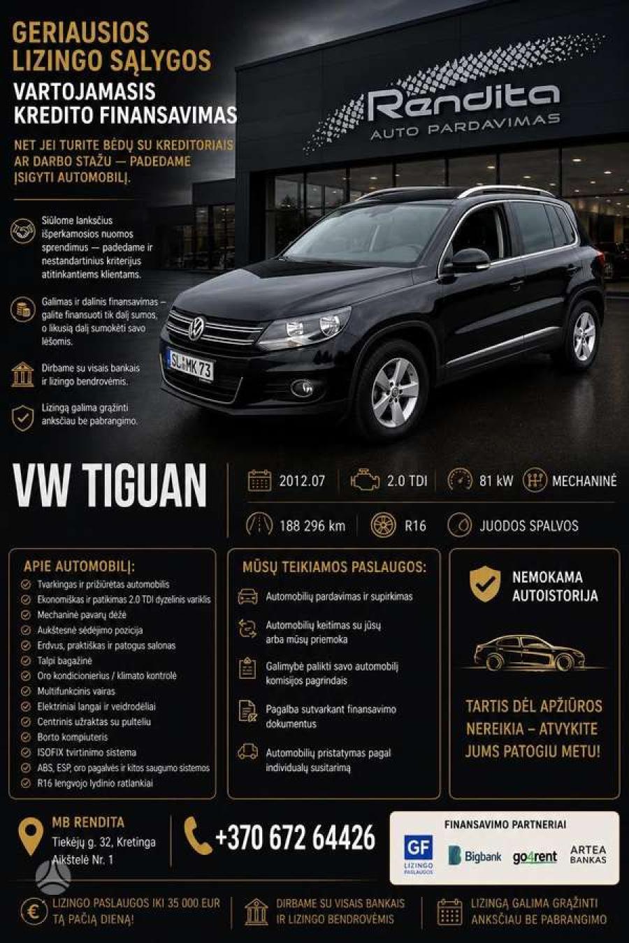Black Volkswagen Tiguan 2012 in Kretinga, with an engine capacity of 1.97 L and mileage of 188 thousand km for 8299 €, photo 38 on AUTOMOTO.COM.LV
