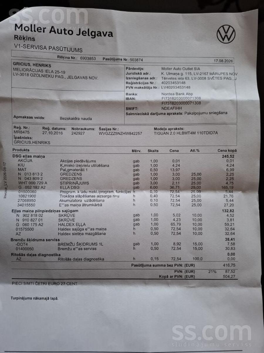 Черный Фольксваген Тигуан 2016 в Елгава, объемом двигателя 2.00 л и пробегом 242 тыс. км за 15400 €, фото 15 на AUTOMOTO.COM.LV