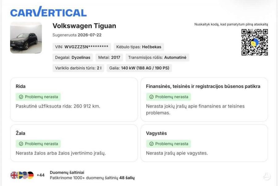 Black Volkswagen Tiguan 2017 in Prienai, with an engine capacity of 1.97 L and mileage of 274 thousand km for 14750 €, photo 57 on AUTOMOTO.COM.LV