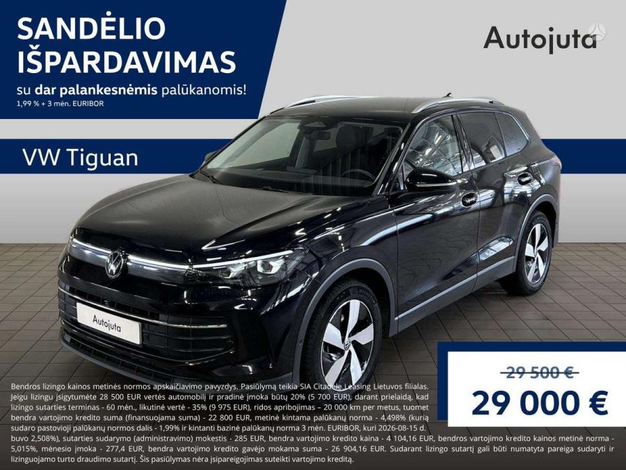 Melns Volkswagen Tiguan 2024 Kauņa, ar dzinēja tilpumu 1.50 L un nobraukumu 50 tūkst. km par 29000 €, foto 1 vietnē AUTOMOTO.COM.LV