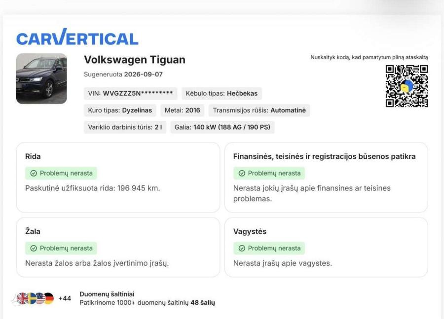 Blue Volkswagen Tiguan 2016 in Prienai, with an engine capacity of 1.97 L and mileage of 197 thousand km for 13950 €, photo 45 on AUTOMOTO.COM.LV