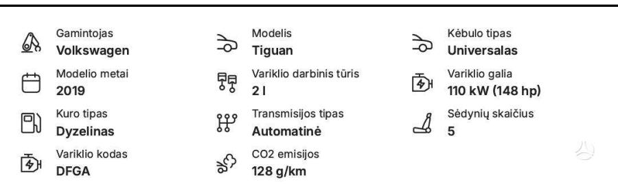 Blue Volkswagen Tiguan 2018 in Jurbarkas, with an engine capacity of 1.97 L and mileage of 210 thousand km for 17300 €, photo 19 on AUTOMOTO.COM.LV