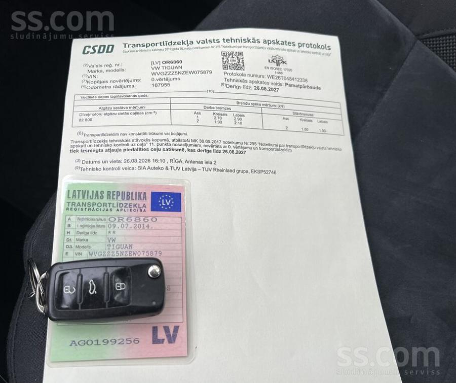 Brown Volkswagen Tiguan 2014 in Riga, with an engine capacity of 2.00 L and mileage of 187 thousand km for 8250 €, photo 25 on AUTOMOTO.COM.LV