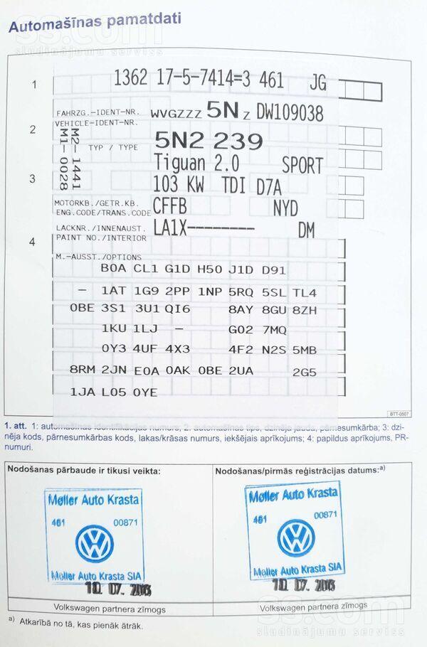 Volkswagen Tiguan 2013 in Riga, with an engine capacity of 2.00 L and mileage of 102 thousand km for 10300 €, photo 10 on AUTOMOTO.COM.LV