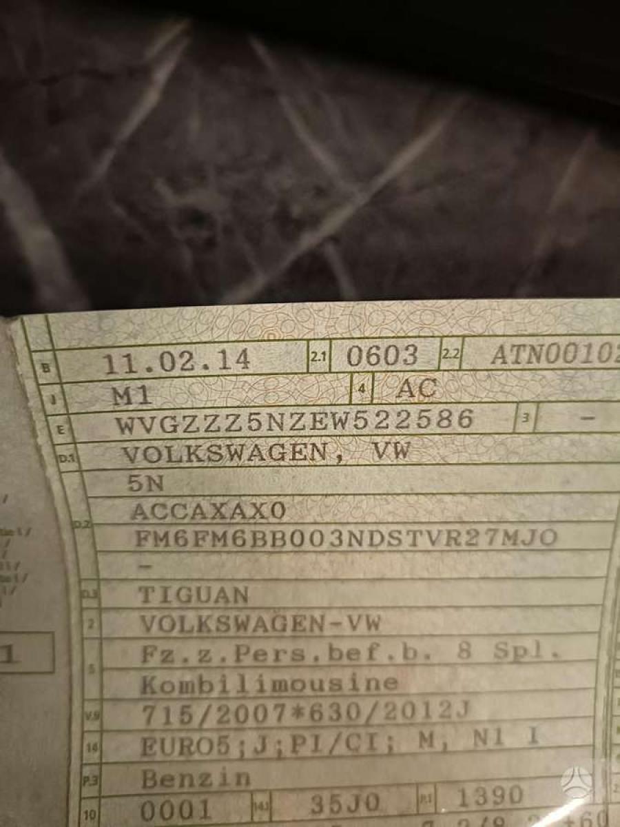 Серый Фольксваген Тигуан 2014 в Вильнюс, объемом двигателя 1.39 л и пробегом 230 тыс. км за 7650 €, фото 32 на AUTOMOTO.COM.LV