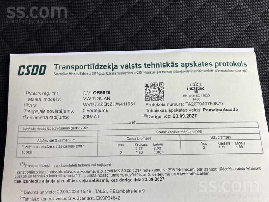 Grey Volkswagen Tiguan 2017 in Talsi, with an engine capacity of 2.00 L and mileage of 240 thousand km for 14500 €, photo 22 on AUTOMOTO.COM.LV