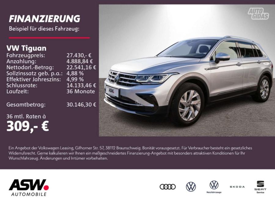 Pelēks Volkswagen Tiguan 2021 Kauņa, ar dzinēja tilpumu 2.00 L un nobraukumu 96 tūkst. km par 30527 €, foto 1 vietnē AUTOMOTO.COM.LV