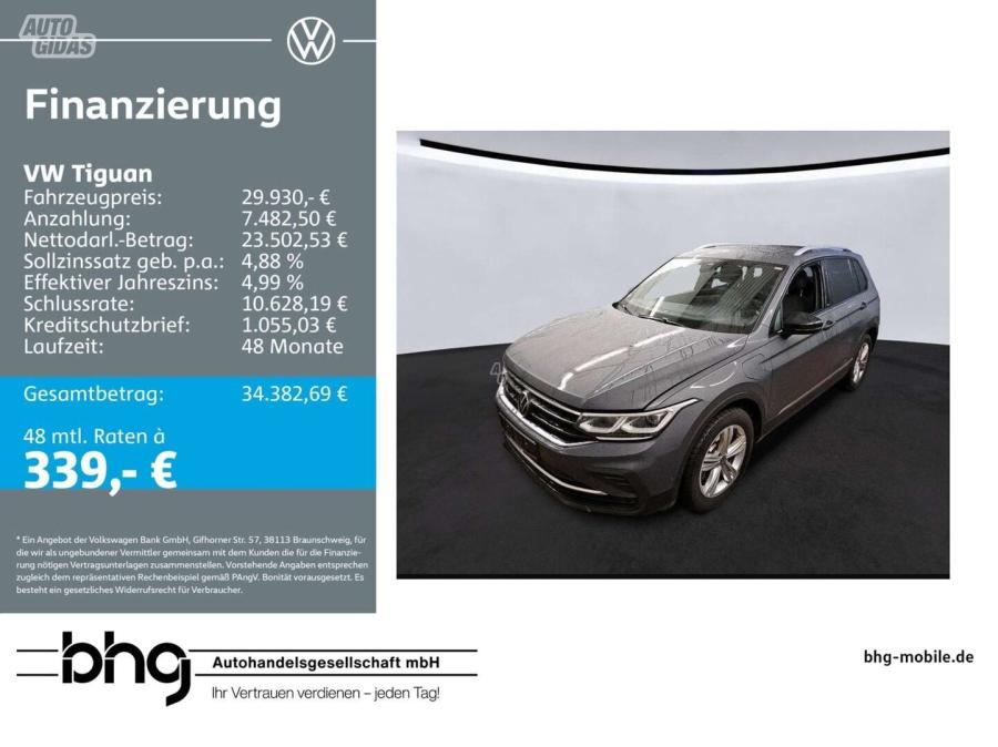 Pelēks Volkswagen Tiguan 2022 Kauņa, ar dzinēja tilpumu 1.40 L un nobraukumu 66 tūkst. km par 33145 €, foto 1 vietnē AUTOMOTO.COM.LV