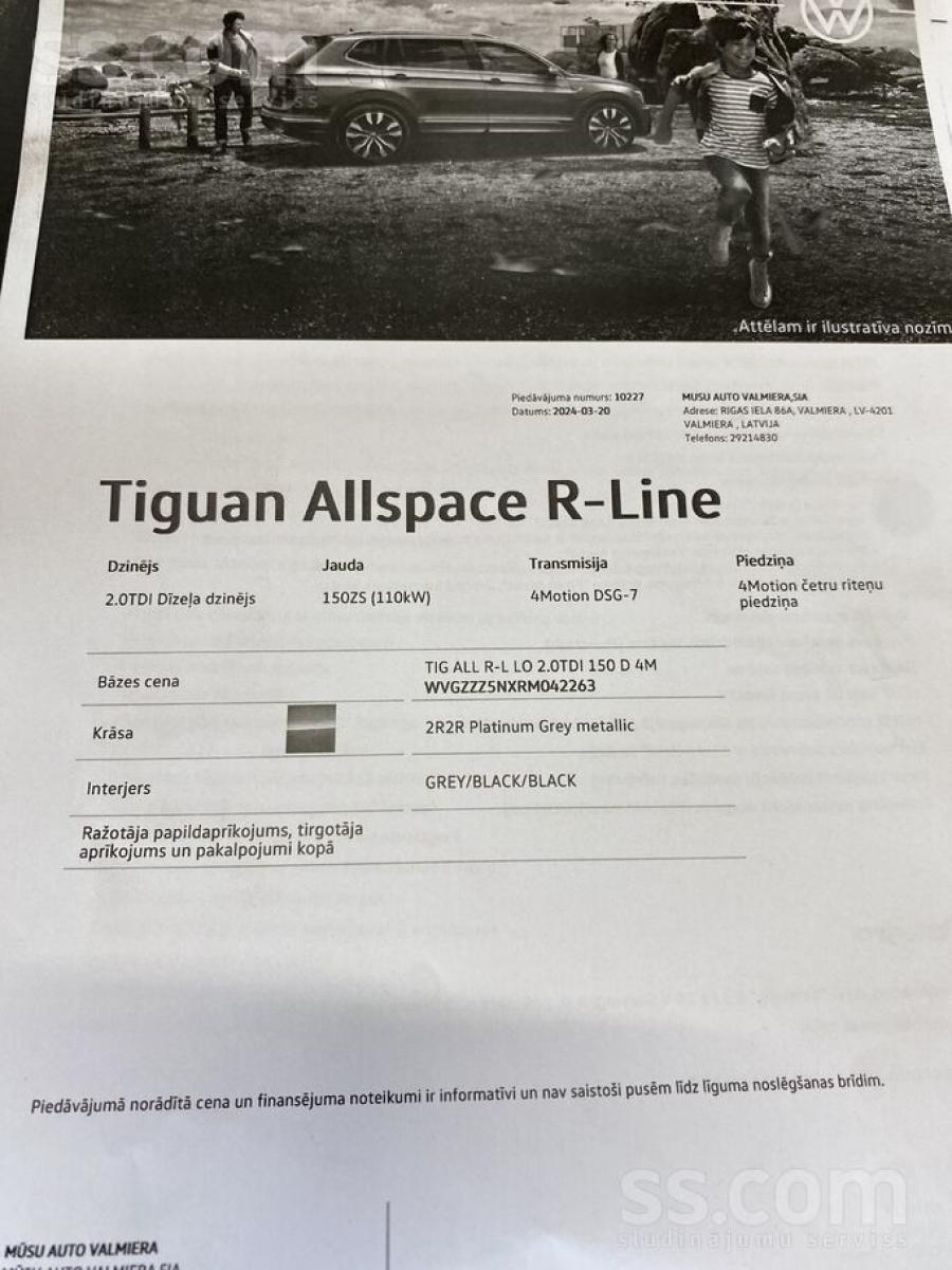 Pelēks Volkswagen Tiguan 2024 Cēsis, ar dzinēja tilpumu 2.00 L un nobraukumu 62 tūkst. km par 34800 €, foto 5 vietnē AUTOMOTO.COM.LV