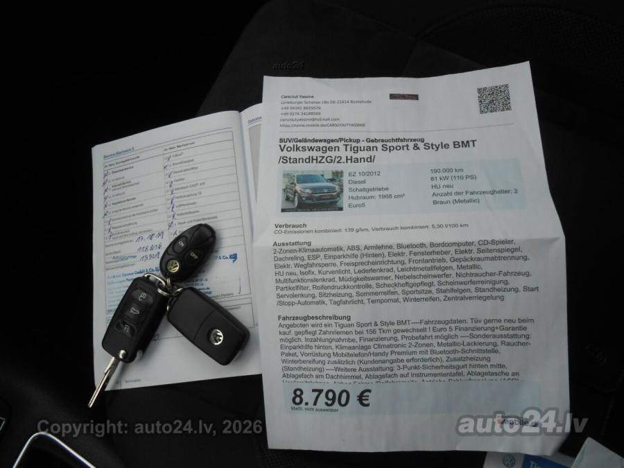 Volkswagen Tiguan 2012 in Viljandi, with an engine capacity of 2.00 L and mileage of 193 thousand km for 9490 €, photo 14 on AUTOMOTO.COM.LV