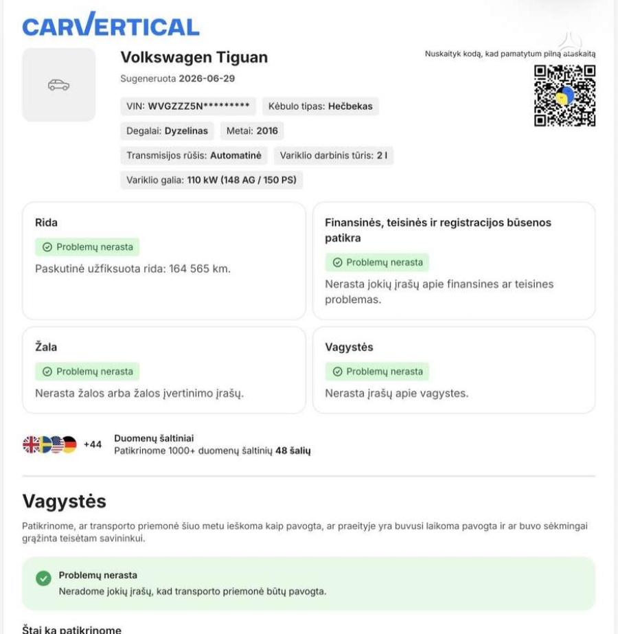 White Volkswagen Tiguan 2016 in Prienai, with an engine capacity of 1.97 L and mileage of 165 thousand km for 14950 €, photo 49 on AUTOMOTO.COM.LV