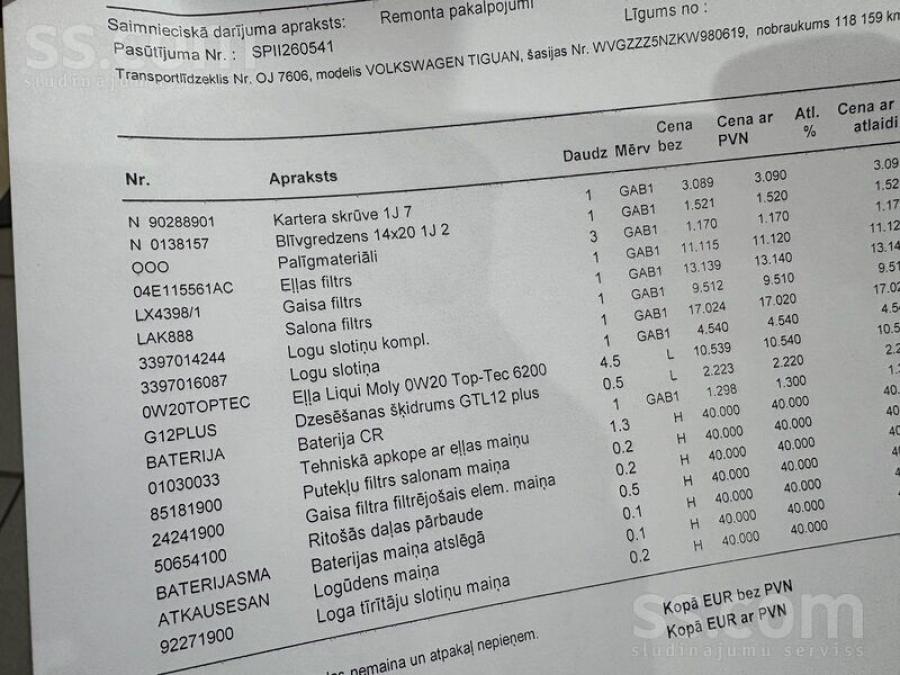 White Volkswagen Tiguan 2019 in Riga, with an engine capacity of 1.50 L and mileage of 118 thousand km for 18500 €, photo 32 on AUTOMOTO.COM.LV