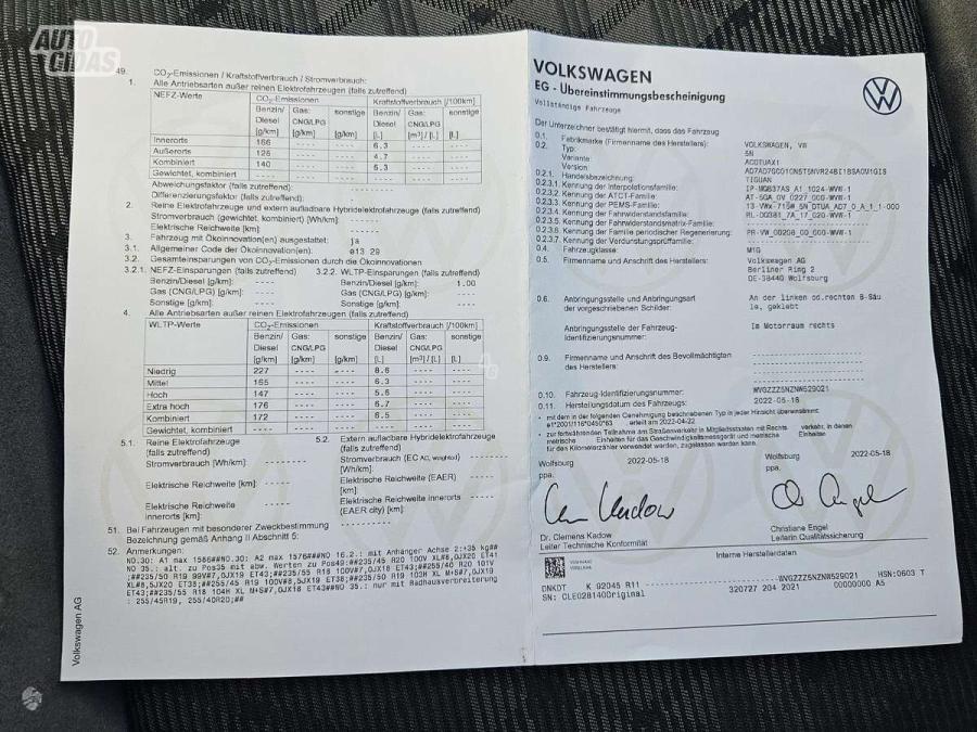 Balts Volkswagen Tiguan 2022 Pakruojis, ar dzinēja tilpumu 2.00 L un nobraukumu 240 tūkst. km par 22200 €, foto 24 vietnē AUTOMOTO.COM.LV