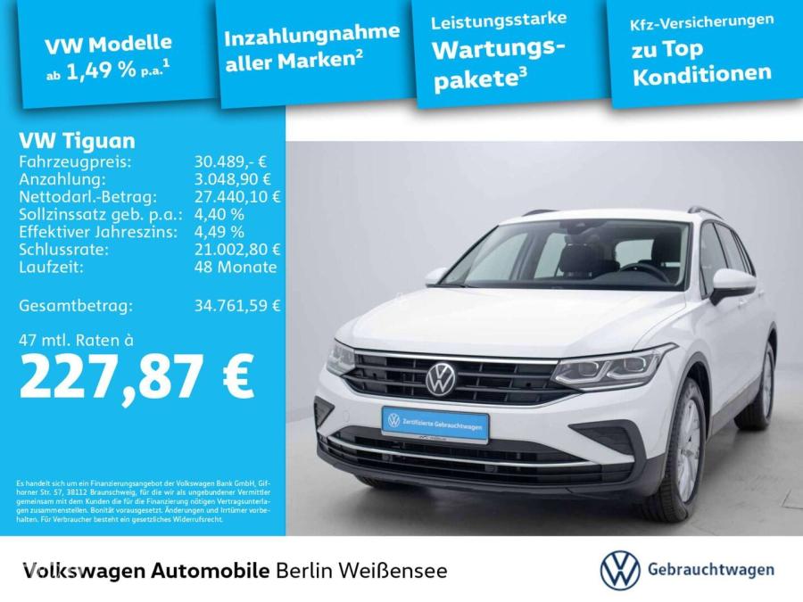 Balts Volkswagen Tiguan 2023 Kauņa, ar dzinēja tilpumu 2.00 L un nobraukumu 51 tūkst. km par 33208 €, foto 1 vietnē AUTOMOTO.COM.LV