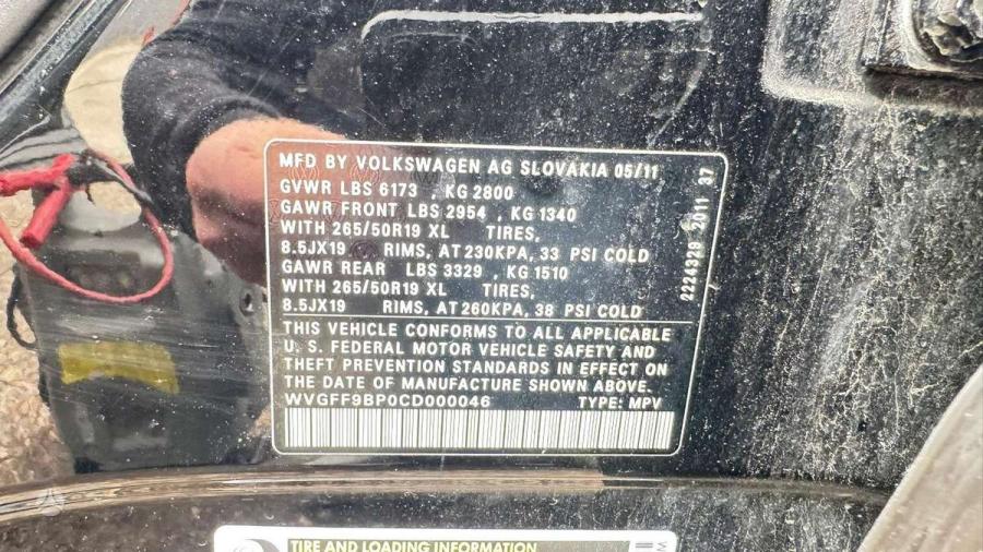 Melns Volkswagen Touareg 2012 Ukmergė, ar dzinēja tilpumu 3.60 L un nobraukumu 212 tūkst. km par 5100 €, foto 11 vietnē AUTOMOTO.COM.LV