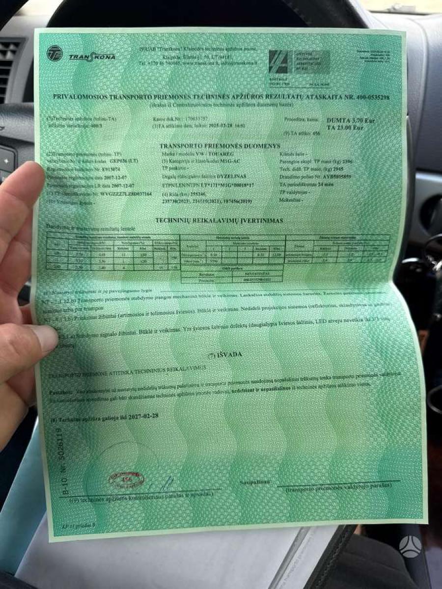 Зеленый Фольксваген Туарег 2007 в Каунас, объемом двигателя 2.97 л и пробегом 262 тыс. км за 4600 €, фото 33 на AUTOMOTO.COM.LV