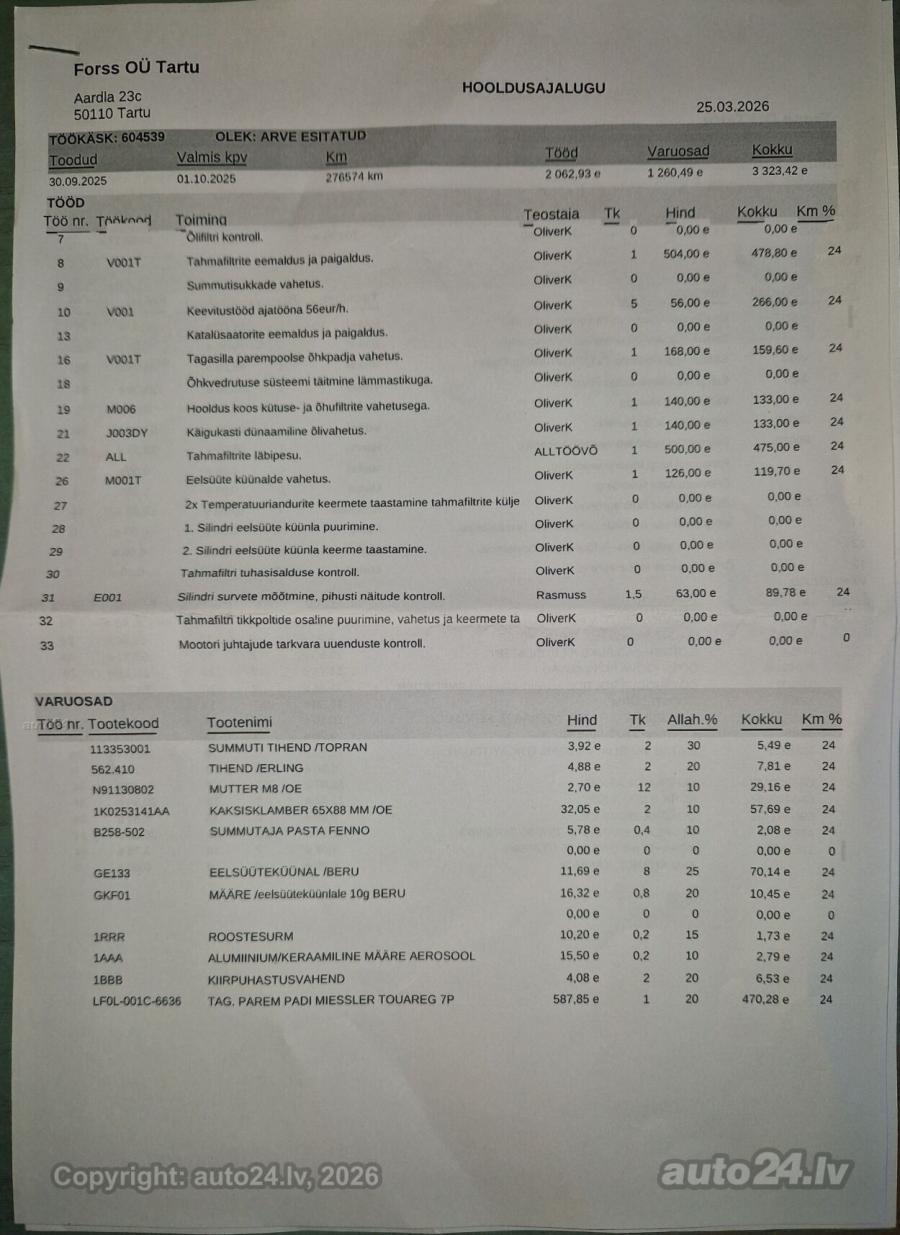 White Volkswagen Touareg 2012 in Tartu, with an engine capacity of 4.10 L and mileage of 280 thousand km for 14900 €, photo 21 on AUTOMOTO.COM.LV
