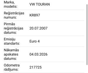 Black Volkswagen Touran 2007 in Riga, with an engine capacity of 2.00 L and mileage of 220 thousand km for 2990 €, photo 30 on AUTOMOTO.COM.LV