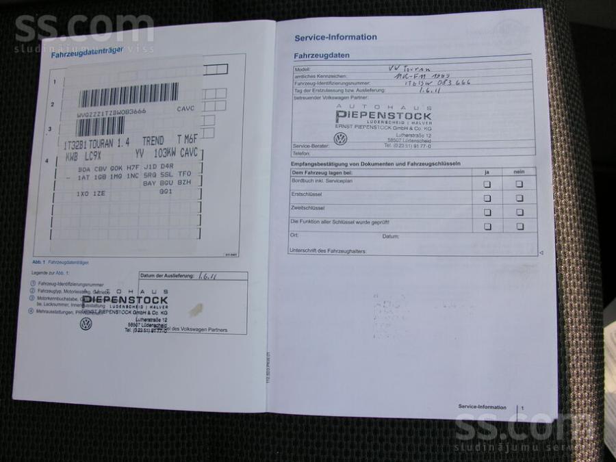 Черный Фольксваген Туран 2011 в Рига, объемом двигателя 1.40 л и пробегом 0 тыс. км за 5100 €, фото 15 на AUTOMOTO.COM.LV