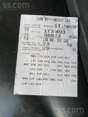 Черный Фольксваген Туран 2015 в Юрмала, объемом двигателя 2.00 л и пробегом 364 тыс. км за 7500 €, фото 21 на AUTOMOTO.COM.LV