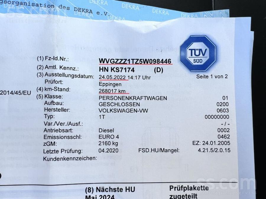 Синий Фольксваген Туран 2005 в Даугавпилс, объемом двигателя 1.90 л и пробегом 297 тыс. км за 2649 €, фото 30 на AUTOMOTO.COM.LV