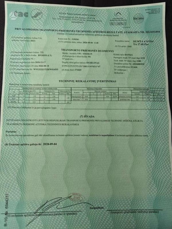 Фольксваген Туран 2018 в Кедайняй на AUTOMOTO.COM.LV Синий Фольксваген Туран 2018 в Кедайняй, объемом двигателя 1.60 л и пробегом 270 тыс. км за 10300 €, фото 10 на AUTOMOTO.COM.LV