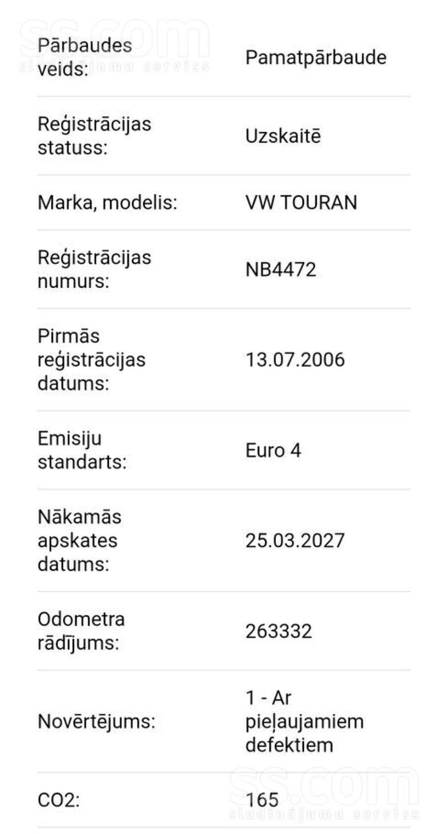 Grey Volkswagen Touran 2006 in Riga, with an engine capacity of 2.00 L and mileage of 266 thousand km for 2250 €, photo 13 on AUTOMOTO.COM.LV