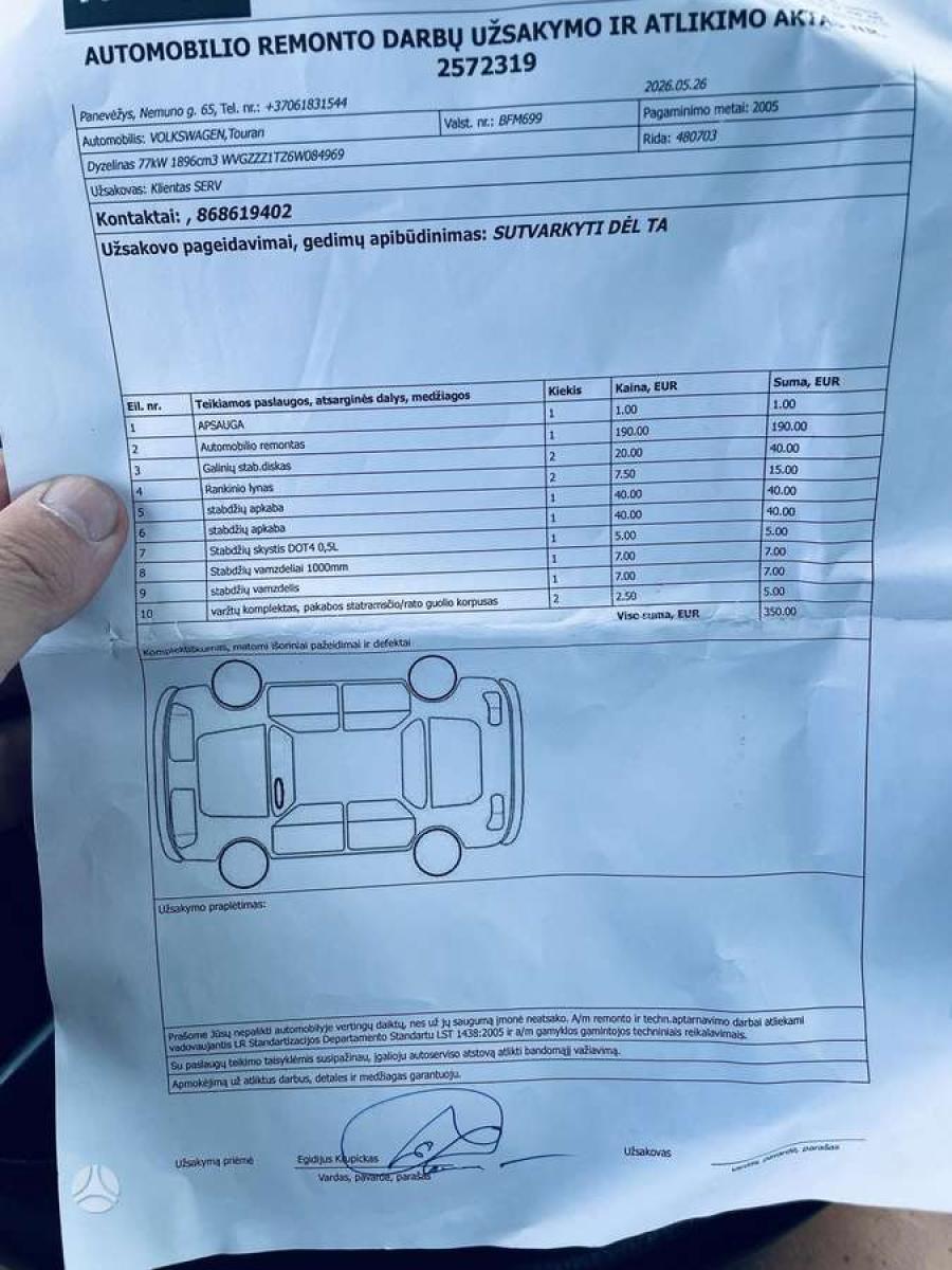 Серый Фольксваген Туран 2006 в Паневежис, объемом двигателя 1.90 л и пробегом 440 тыс. км за 1800 €, фото 15 на AUTOMOTO.COM.LV