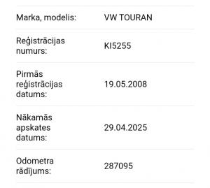 Pelēks Volkswagen Touran 2008 Rīga, ar dzinēja tilpumu 1.90 L un nobraukumu 295 tūkst. km par 2350 €, foto 16 vietnē AUTOMOTO.COM.LV