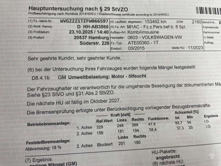 Pelēks Volkswagen Touran 2015 Viļņa, ar dzinēja tilpumu 1.60 L un nobraukumu 164 tūkst. km par 6400 €, foto 16 vietnē AUTOMOTO.COM.LV