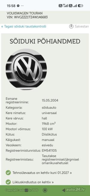 Серый Фольксваген Туран 2004 в Тарту, объемом двигателя 2.00 л и пробегом 364 тыс. км за 1999 €, фото 16 на AUTOMOTO.COM.LV