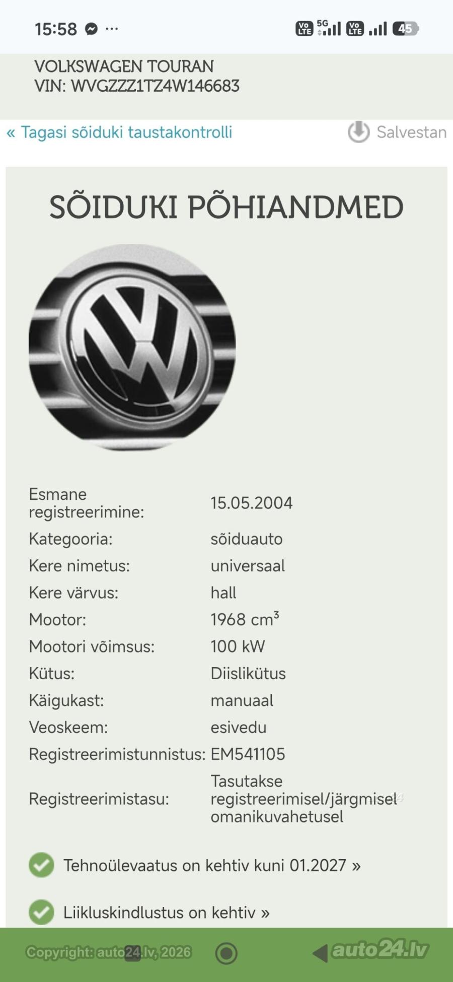 Серый Фольксваген Туран 2004 в Тарту, объемом двигателя 2.00 л и пробегом 364 тыс. км за 1999 €, фото 16 на AUTOMOTO.COM.LV