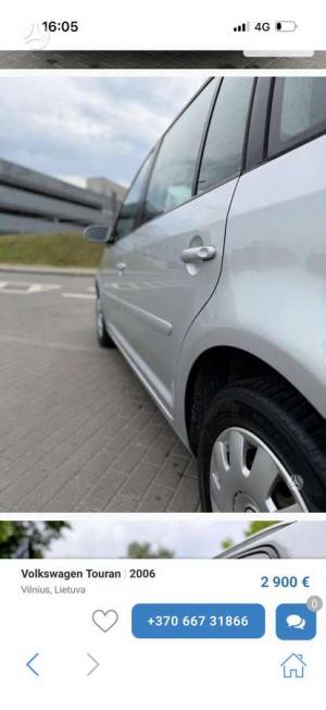 Grey Volkswagen Touran 2006 in Vilnius, with an engine capacity of 1.90 L and mileage of 295 thousand km for 2800 €, photo 13 on AUTOMOTO.COM.LV
